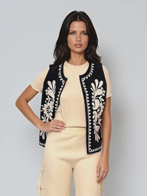 Vestă cu model traditional negru-alb – TINAR