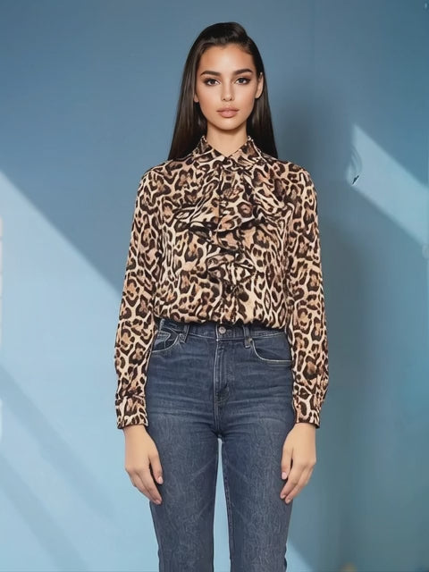 Bluza vâscoză cu volane, mânecă lungă, animal print animal-print – TINAR